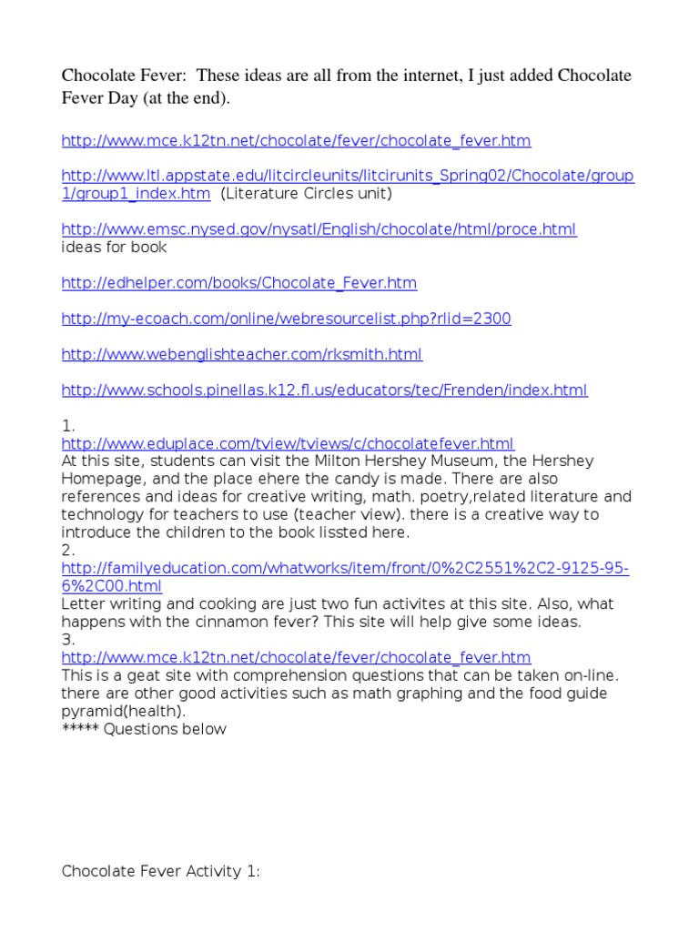 Chocolate Fever Unit | PDF | Candy | Foods
