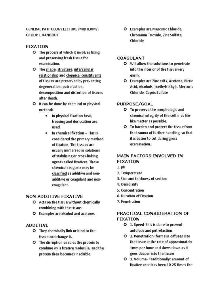 General Pathology Lecture Group 1 Handout | PDF | Fixation (Histology ...
