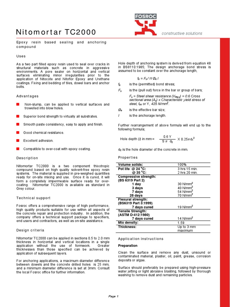 TDS Nitomortar TC2000 Saudi Arabia | PDF | Epoxy | Concrete