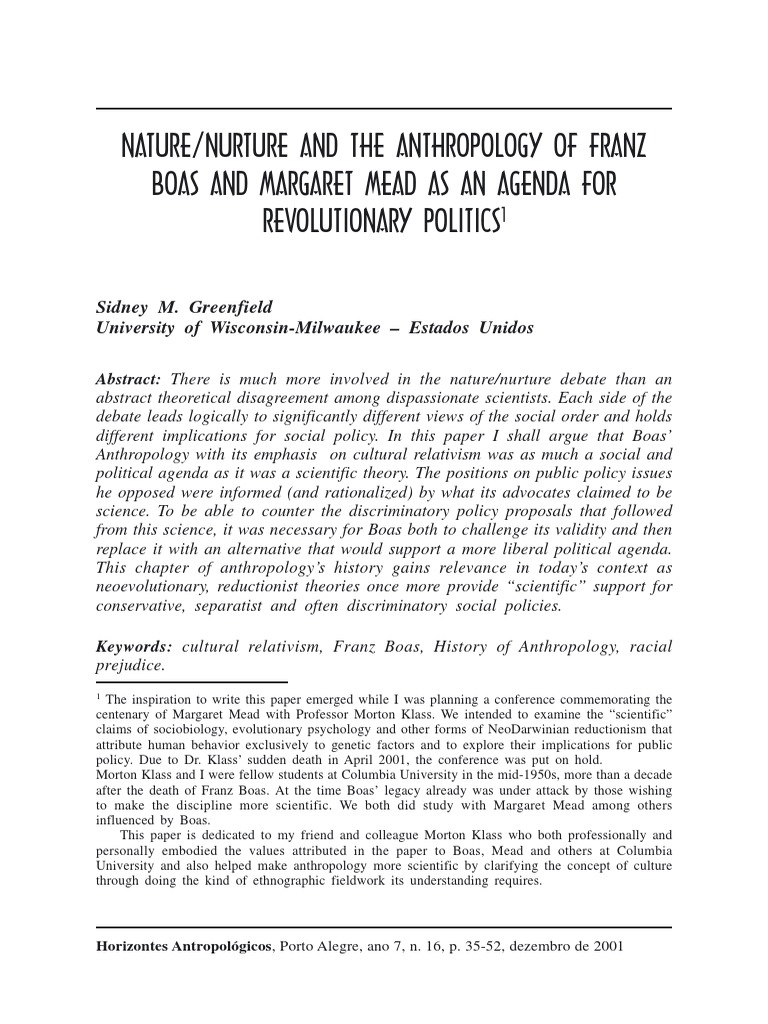 Boas - Mead-Nature Nurture and The Anthropology of Franz Boas and ...