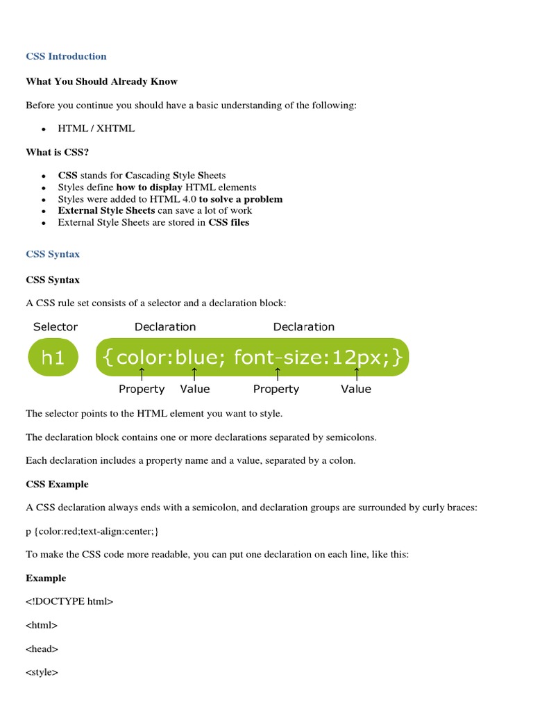 An Introduction To Cascading Style Sheets Css Syntax Properties And Examples Pdf 