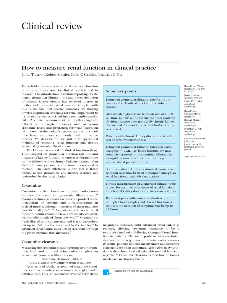 Measure Kidney Function | PDF