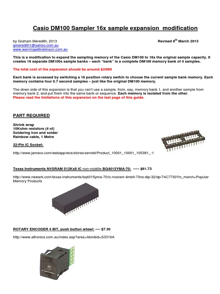 Casio DM100 16x Sample Memory Mod | PDF | Electrical Connector ...