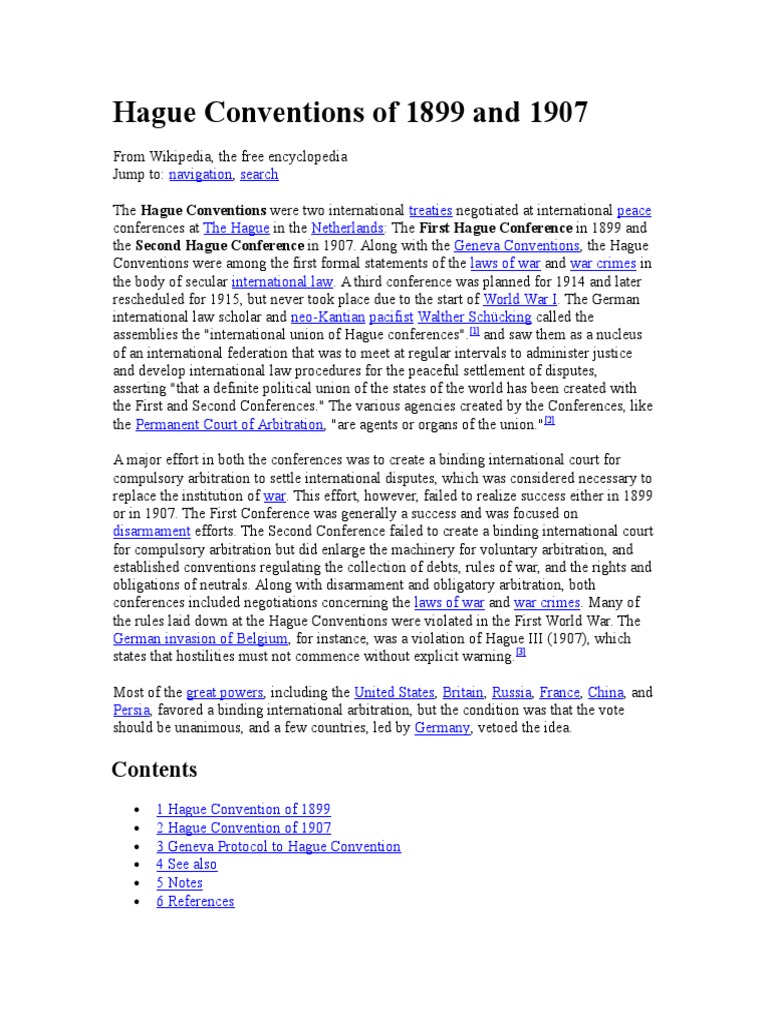 Hague Conventions: 1899 & 1907 Overview | PDF | International Relations ...