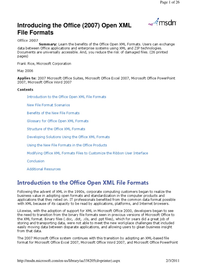 Introducing The Office 2007 Open Xml File Formats Pdf File Format Xml