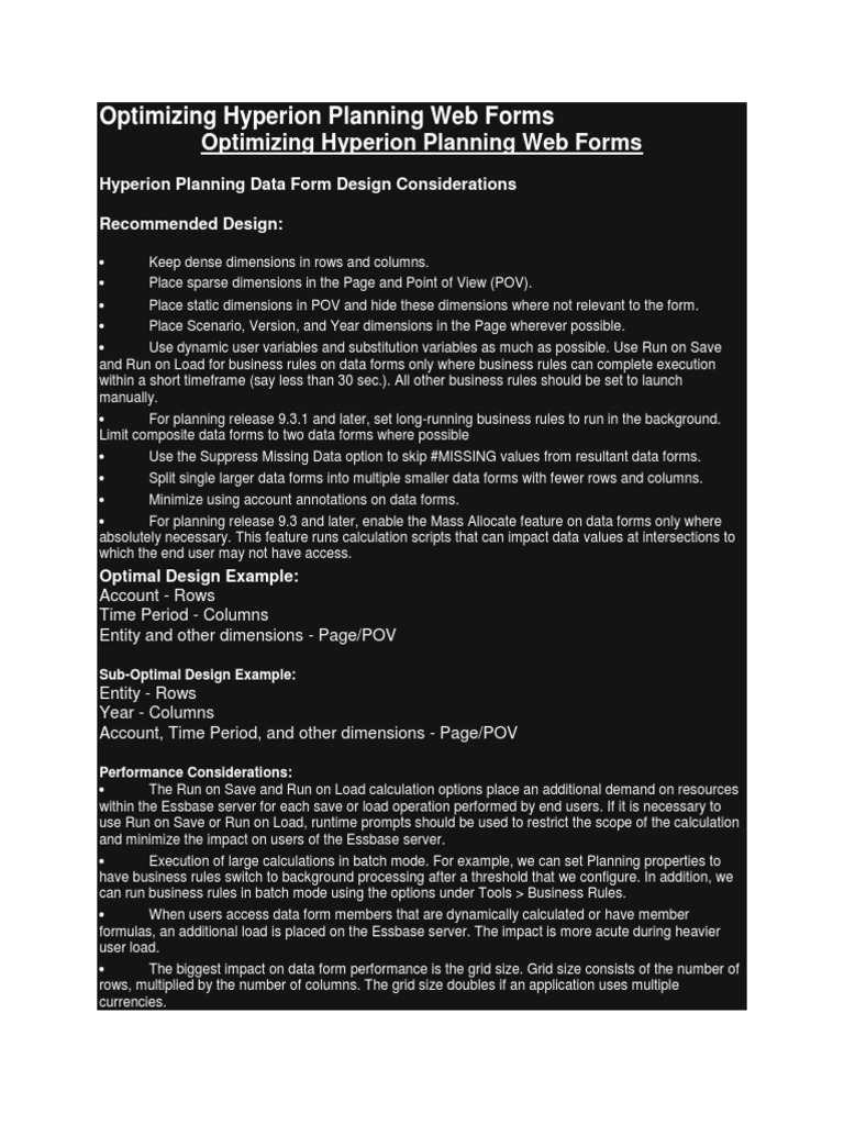 Optimizing Hyperion Planning Web Forms | PDF | Cache (Computing ...