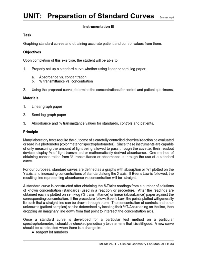 UNIT: Preparation of Standard Curves | PDF | Absorbance | Spectrophotometry
