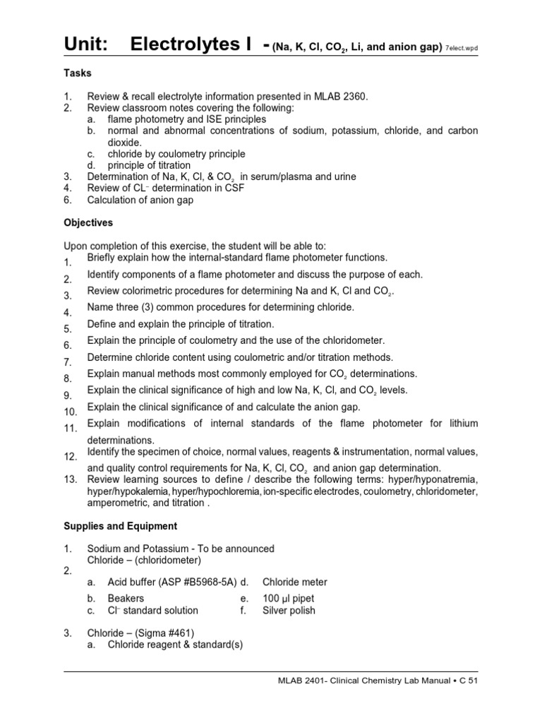 Chem Lab 4 Electrolytes | PDF | Chloride | Sodium