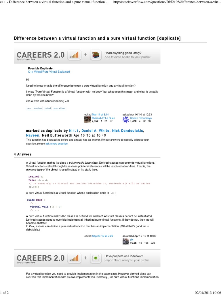 C++ - Difference Between A Virtual Function and A Pure Virtual Function ...