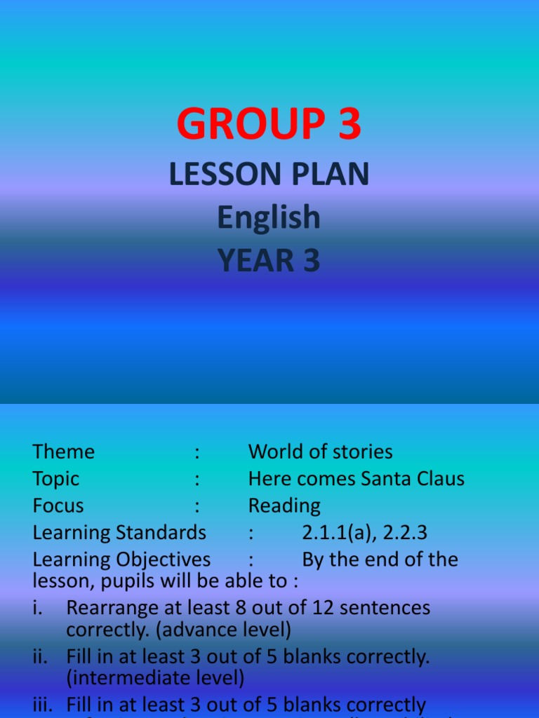 Group 3 Lesson Plan English Year 3 Pdf Reading Process Phonics