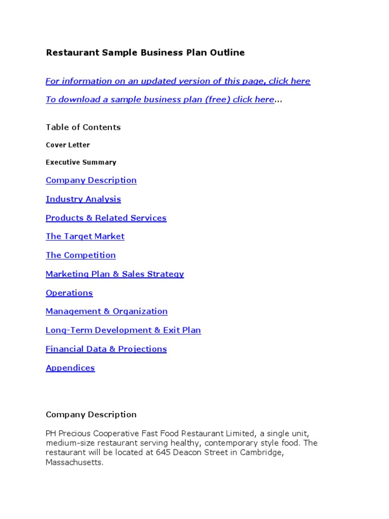 Feasibility Study - Restaurant Sample Business Plan Outline | PDF ...