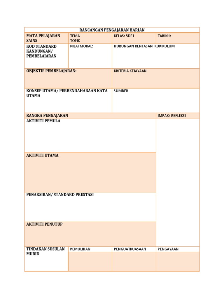 Format Rancangan Pengajaran Harian | PDF Format Rancangan Pengajaran Harian | PDF