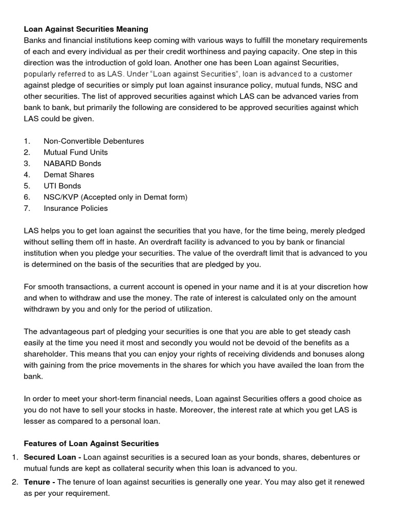 Loan Against Securities | PDF