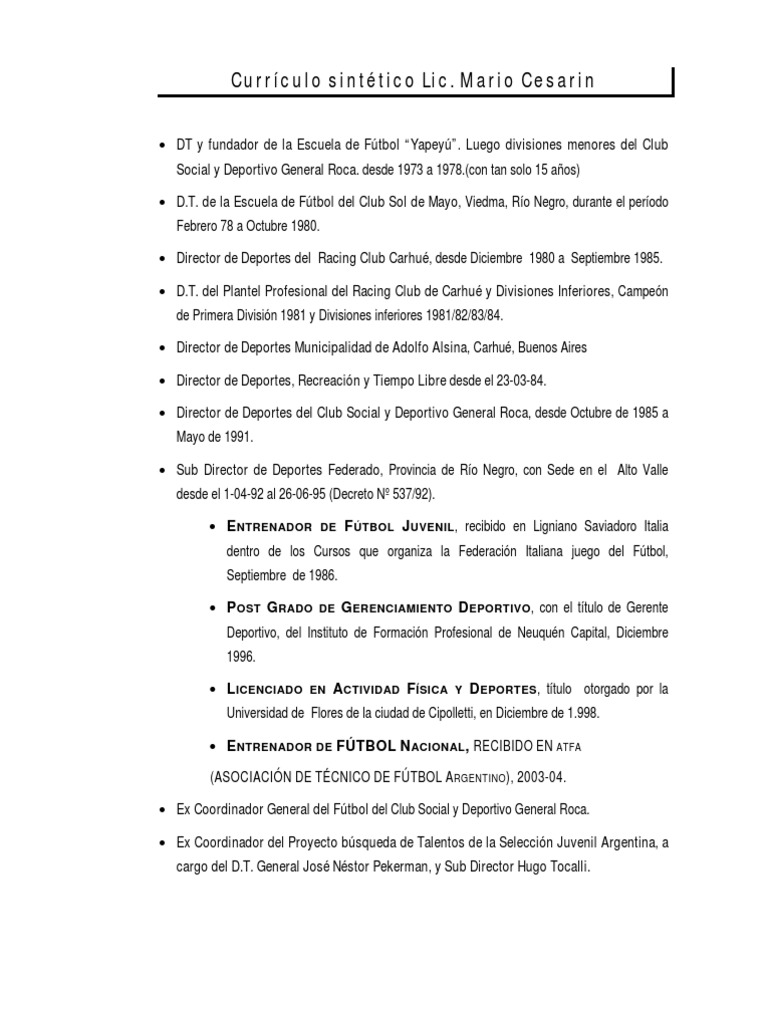 Curriculum Mario | PDF | Buenos Aires | Asociación de Futbol
