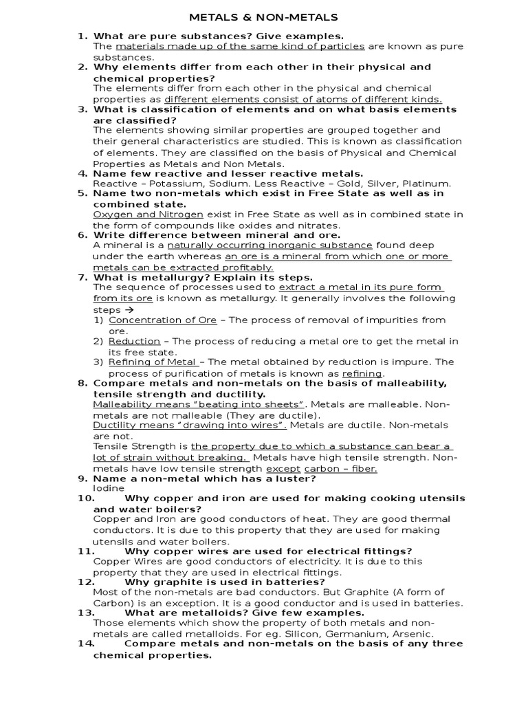 Metals and Non-Metals Assignment (Solved) | PDF | Metals | Chemical Elements