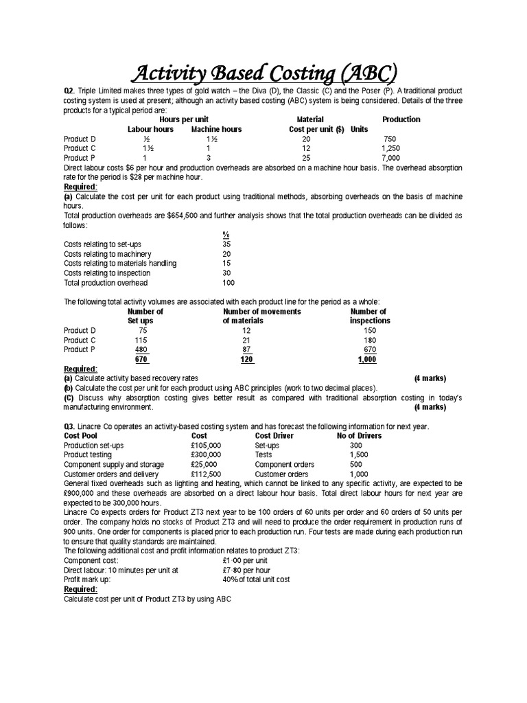 Activity Based Costing For P1 | PDF | Cost Of Goods Sold | Profit ...