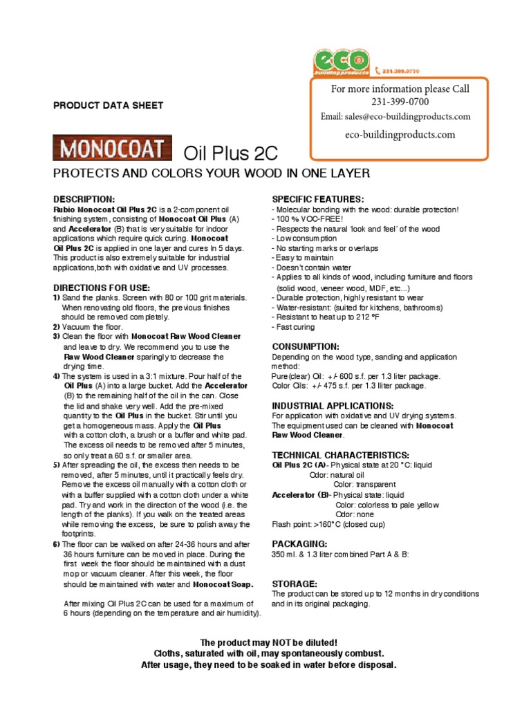 Rubio Monocoat Oil2c Data Sheet | PDF | Biodegradation | Wood