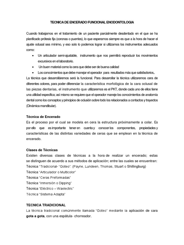 Tecnica de Encerado Funcional en Odontologia | PDF | Diente humano | Odontología