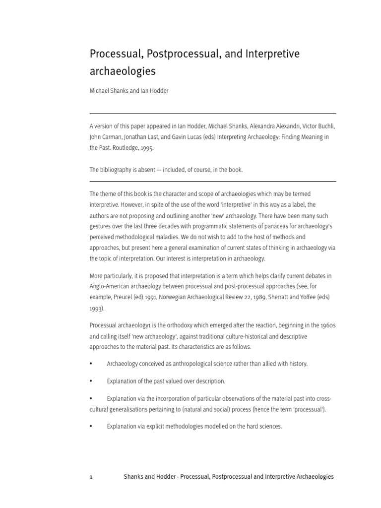 Processual, Postprocessual and Interpretive Archaeologies, Shanks, M & I. Hodder | PDF ...