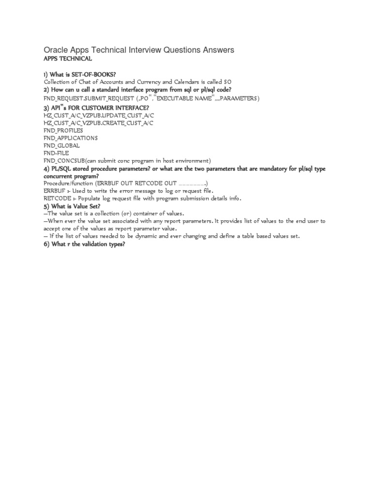 Oracle Apps Technical Interview Questions Answersss Pdf Oracle Database Pl Sql