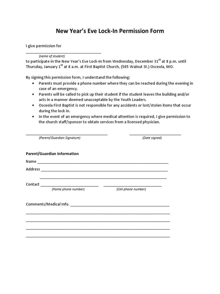 Lock in Permission Form | PDF