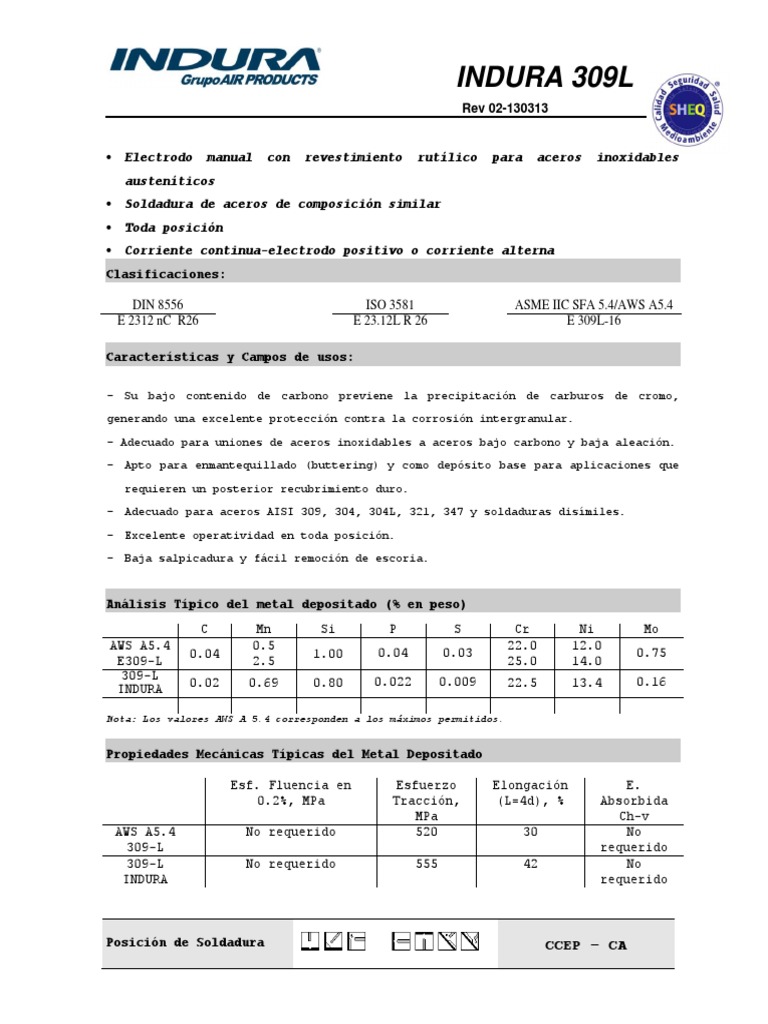 Ficha Tecnica E309 Soldadura Inox | PDF | Soldadura | Construcción
