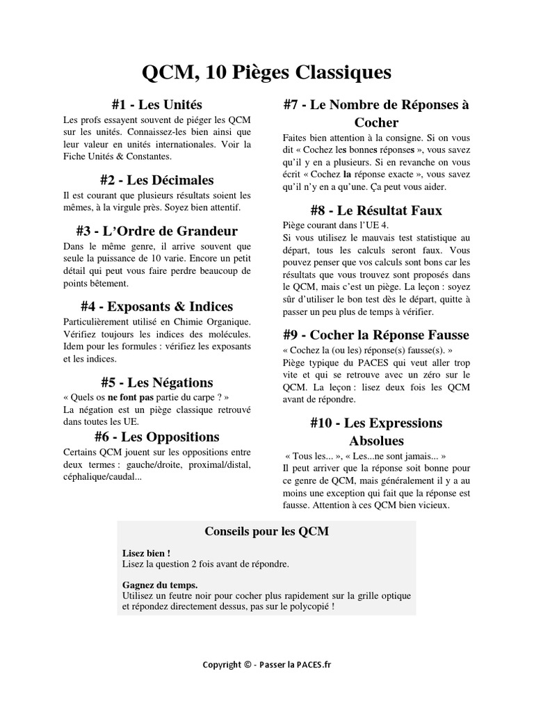 QCM Fiche PDF | PDF