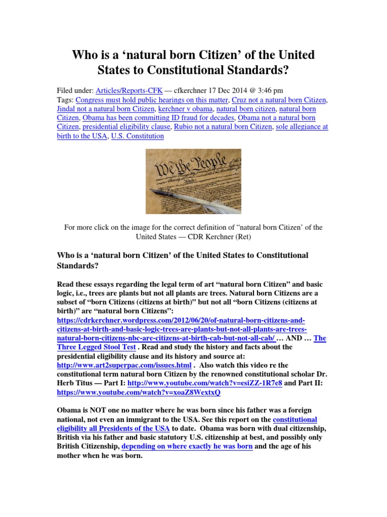 Who Is A Natural Born Citizen of The United States - by CDR Charles ...