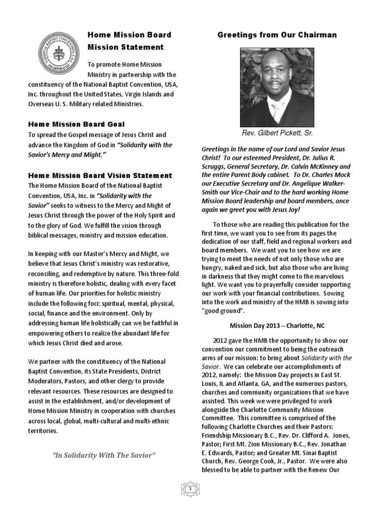 Home Mission Board Overview and Goals | PDF | Committee | Baptists