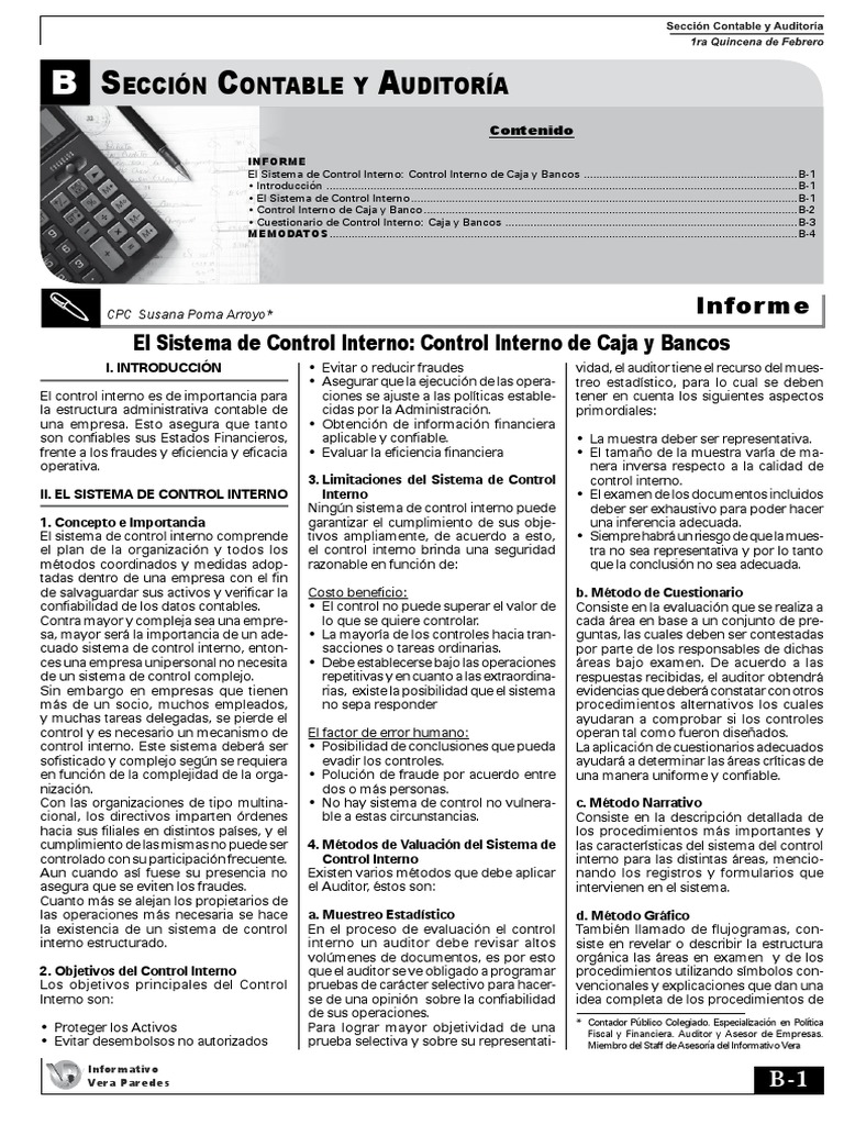 El Sist de Control Interno Caja y Bancos | PDF | Cheque | Bancos