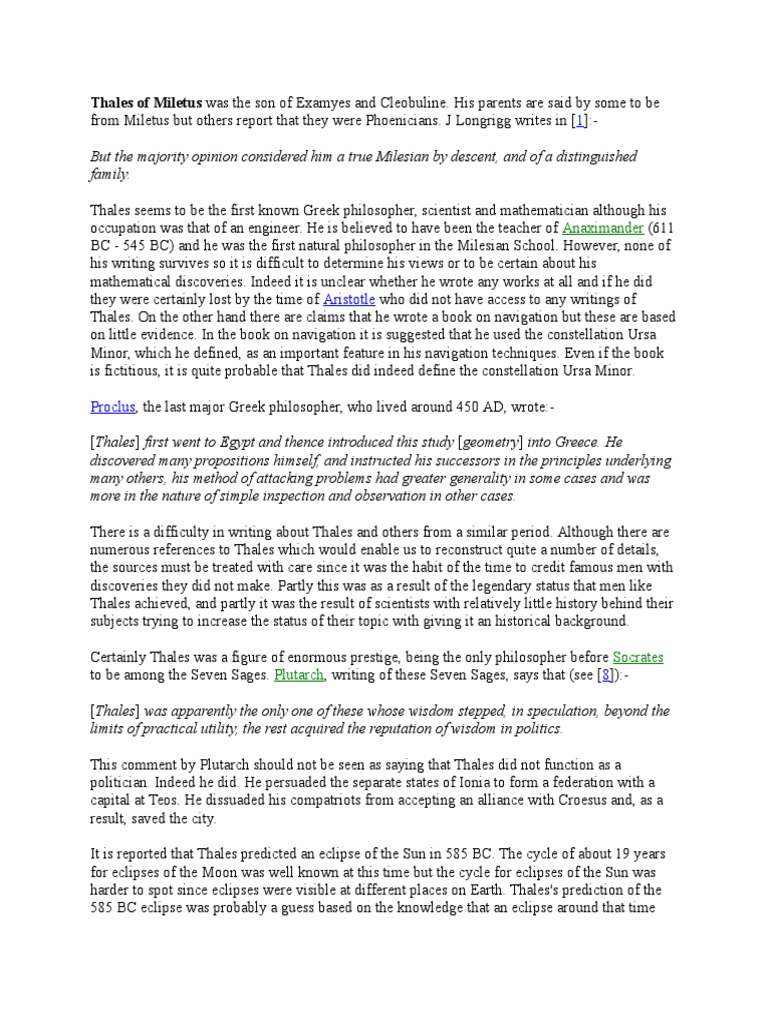 Thales of Miletus | PDF | Solar Eclipse | Geometry