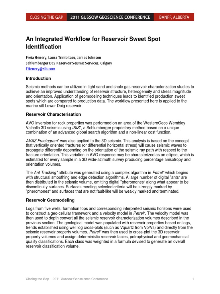 An Integrated Workflow For Reservoir Sweet Spot Identification | PDF ...