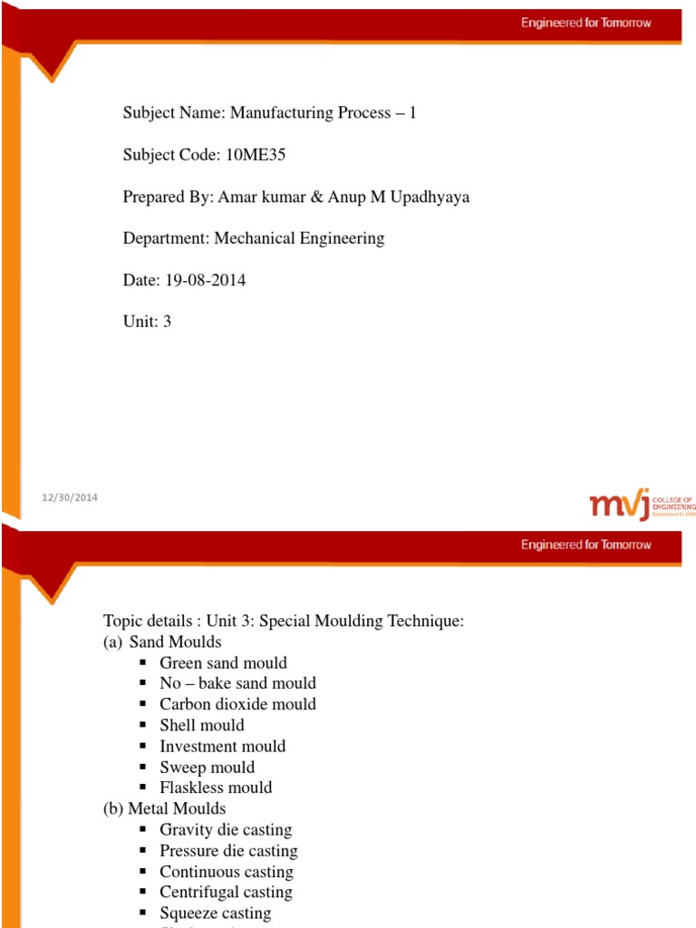 Unit 3 | PDF | Casting (Metalworking) | Metalworking