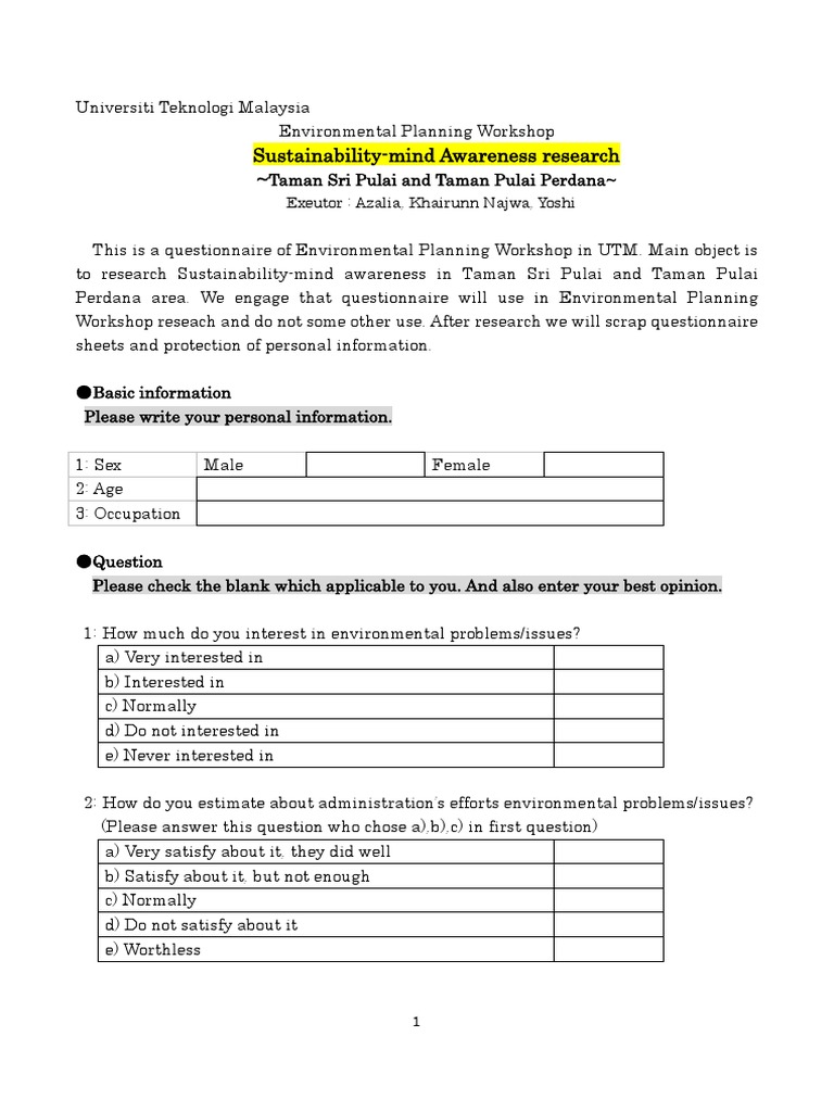 Sustainability-Mind Awareness Research : Exeutor: Azalia, Khairunn ...