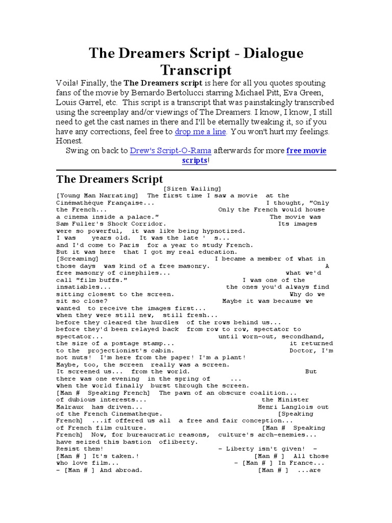 The Dreamers Script | PDF | Leisure