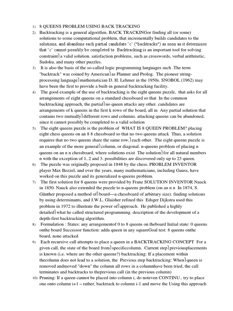 8 Queens Problem Using Back Tracking | PDF | Formalism (Deductive ...