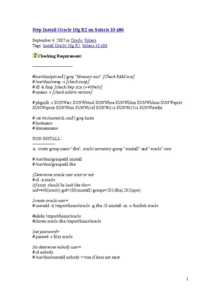 Oracle Solaris Install Oracle 10g R2 Solaris 10 x86 | PDF | Oracle ...
