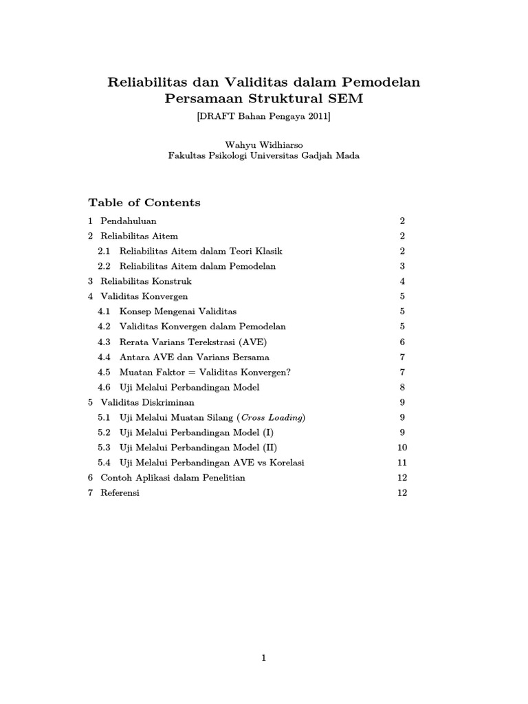 Reliabilitas Dan Validitas Konstruk Dalam Pemodelan Persamaan ...