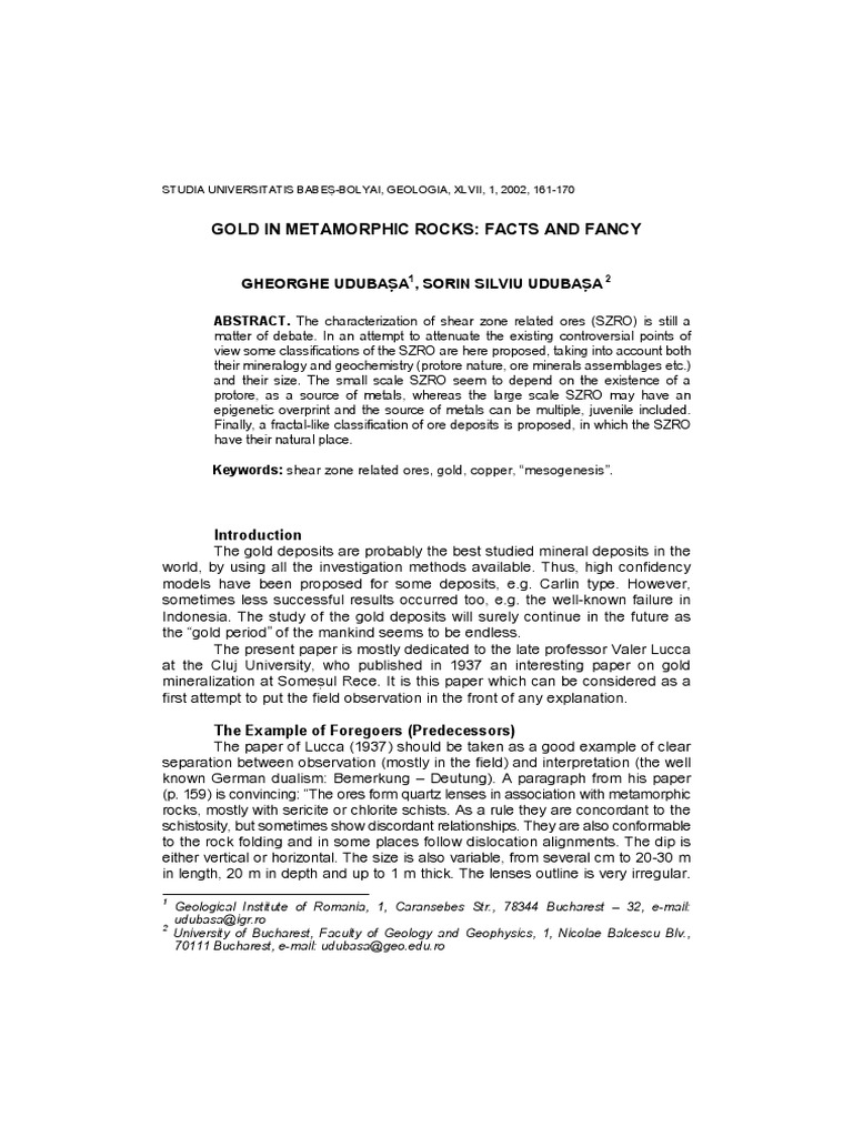 Gold in Metamorphic Rocks Facts and Fancy | PDF | Social Science