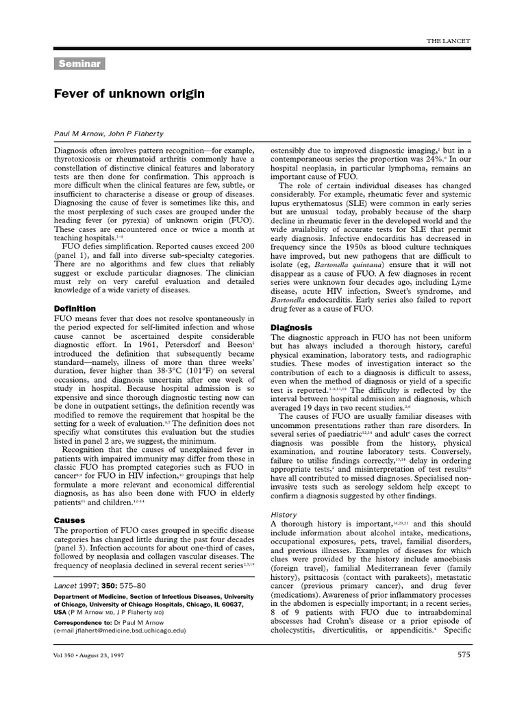 Fever of Unknown Origin | PDF | Medical Diagnosis | Tuberculosis