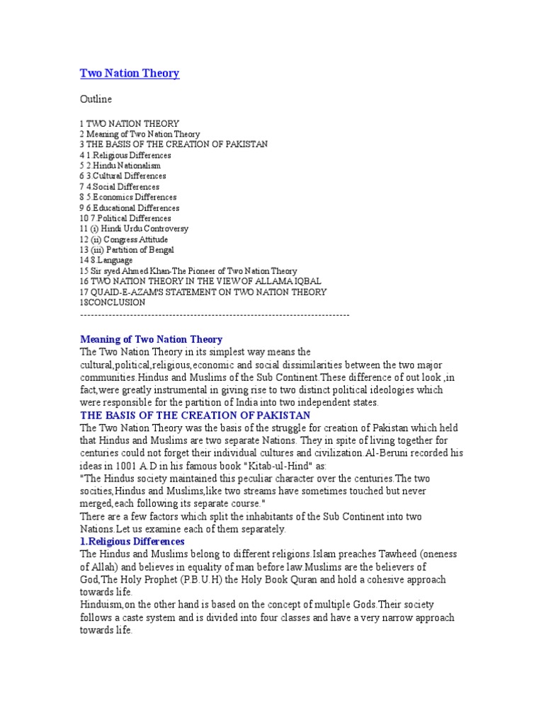 Two Nation Theory | PDF | Two Nation Theory | Pakistan Movement