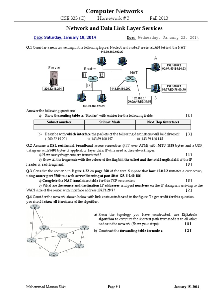 CSE 323 - Homework - 3 - Fall 2013 - C | PDF | Computer Network | Router (Computing)