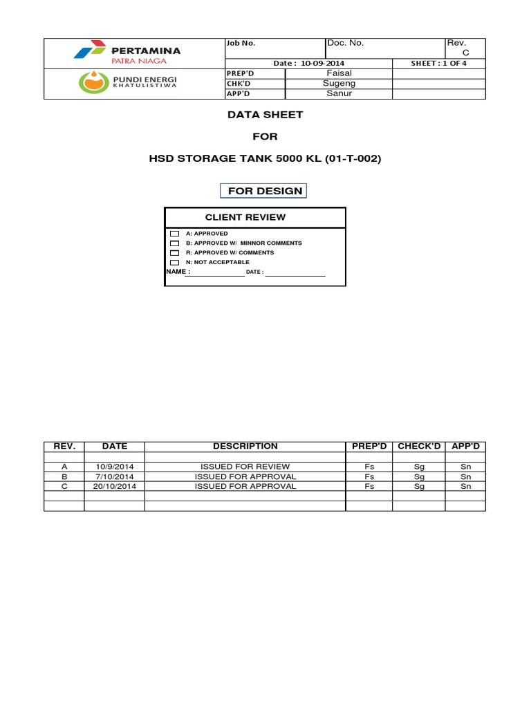 Data Sheet FOR HSD STORAGE TANK 5000 KL (01-T-002) : Client Review ...