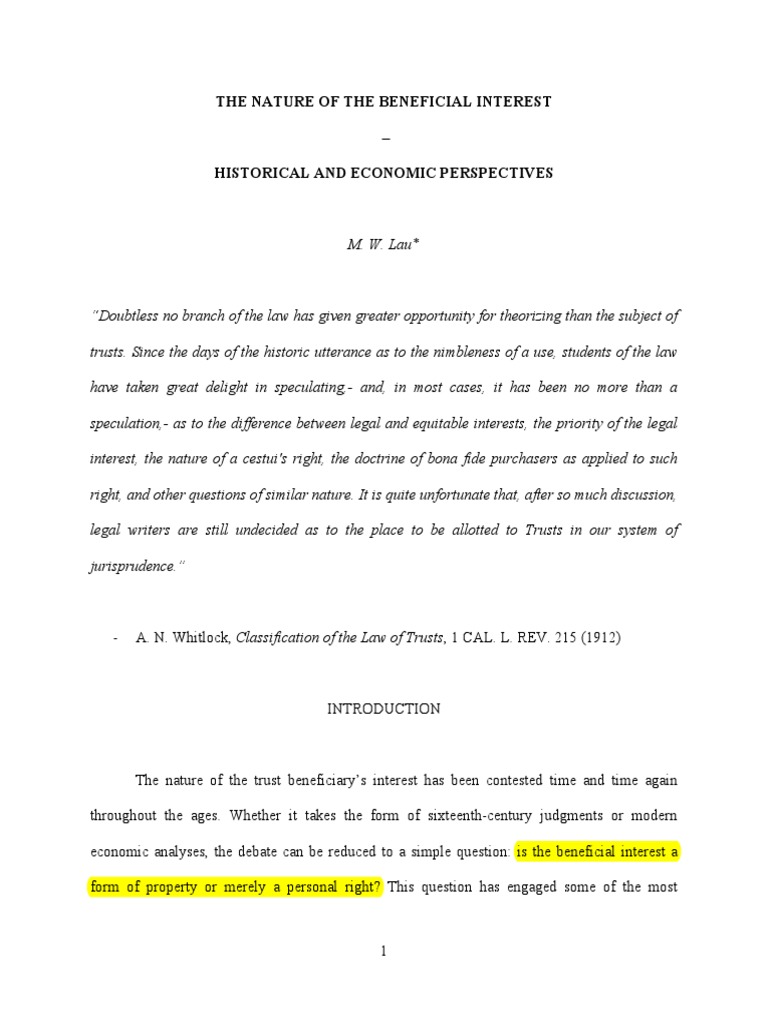 The Nature of The Beneficial Interest (Trusts) | PDF | Court Of ...