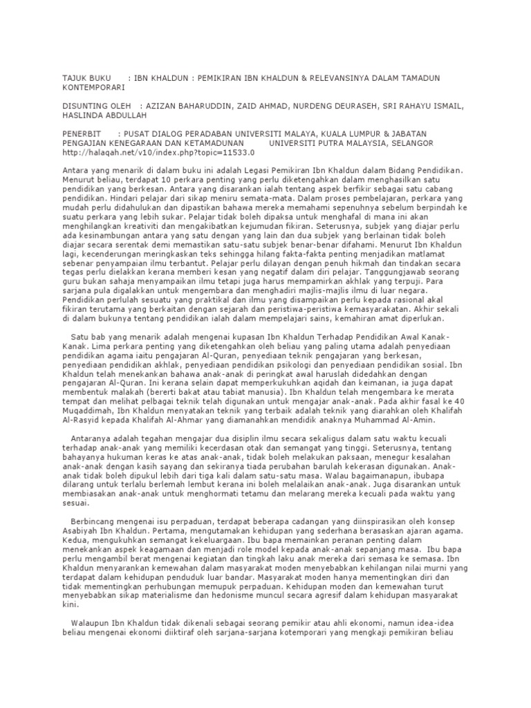 Pemikiran Ibn Khaldun & Relevansinya Dalam Tamadun Kontemporari | PDF | Karier & Perkembangan ...