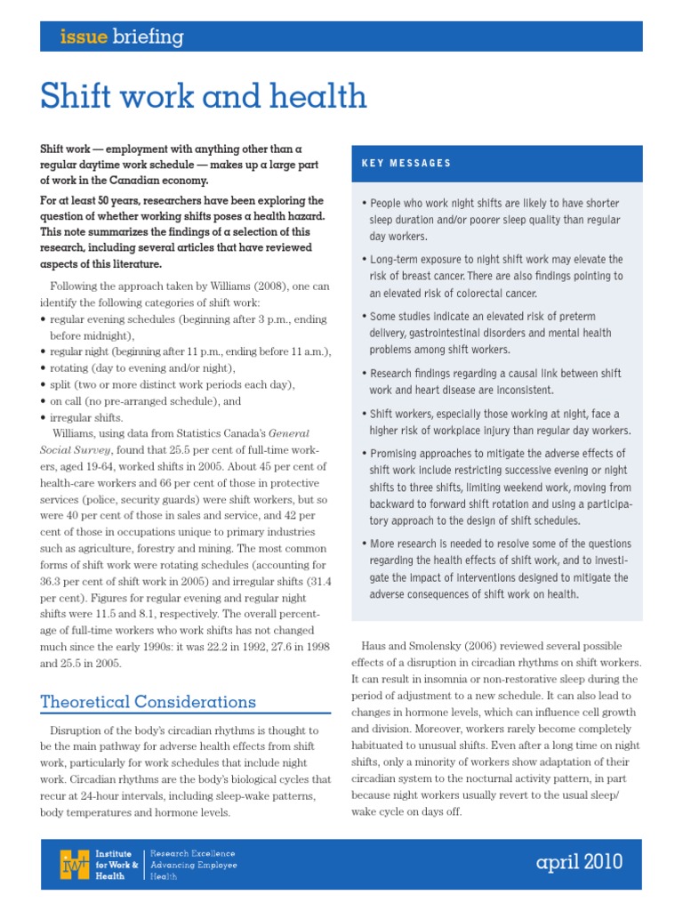 Iwh Briefing Shift Work 2010 | Shift Work | Sleep
