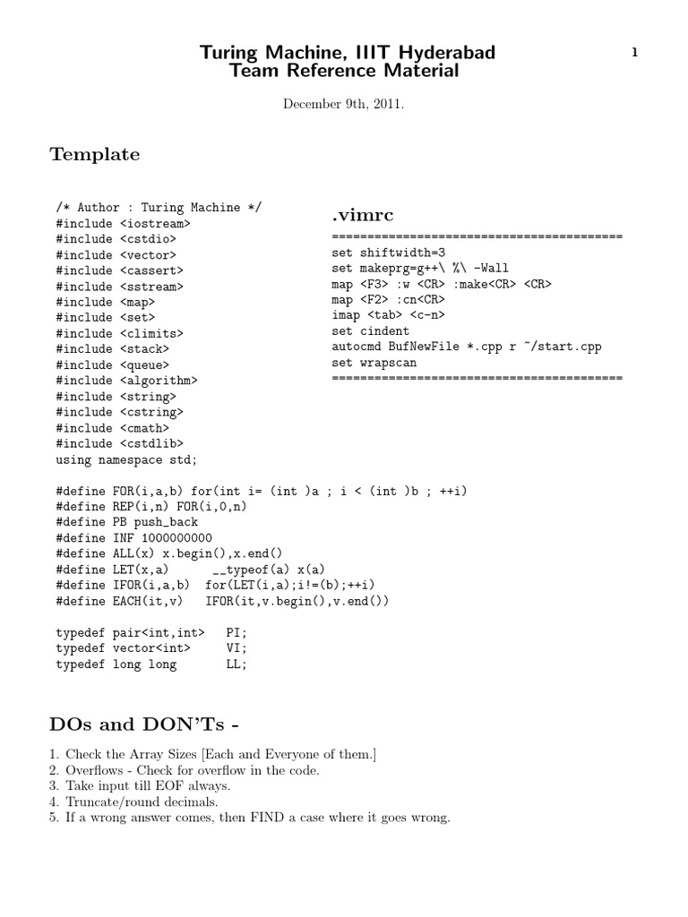 Turing Machine, IIIT Hyderabad Team Reference Material | PDF | Prime ...