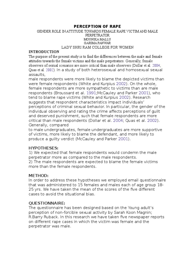 Perception of Rape Victims | PDF | Rape | Survey Methodology