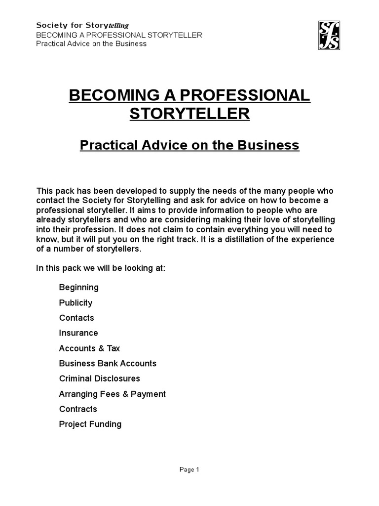 Practical Guidance for Aspiring Professional Storytellers: Developing ...