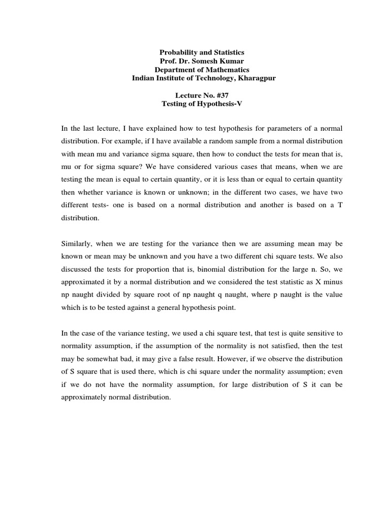 Lec 37 | PDF | Standard Deviation | Statistical Hypothesis Testing